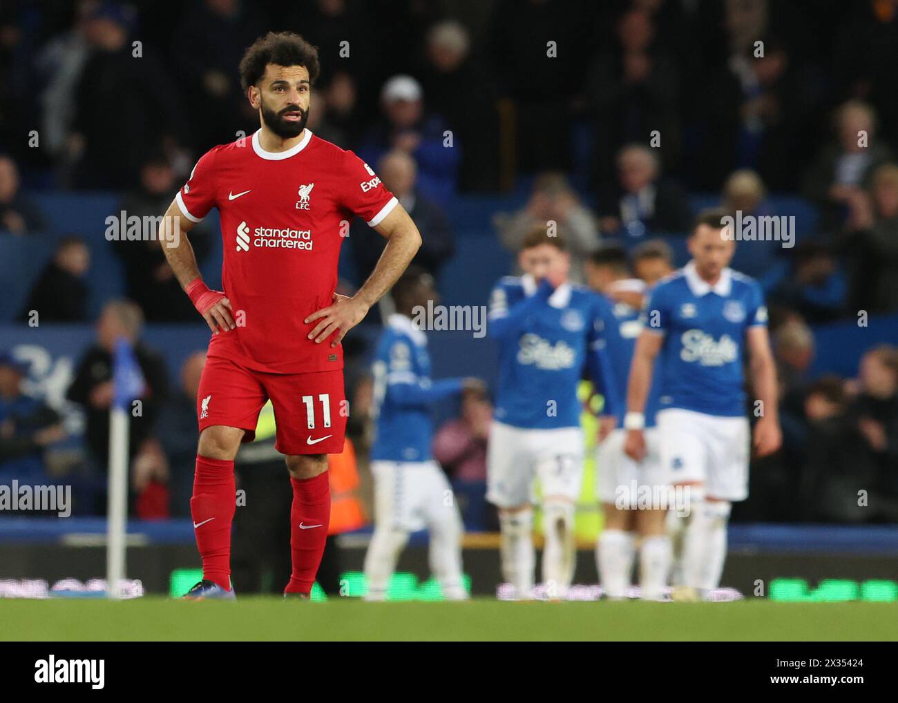 Liverpool, UK. 24th Apr, 2024. Mohamed Salah of Liverpool dejected ...