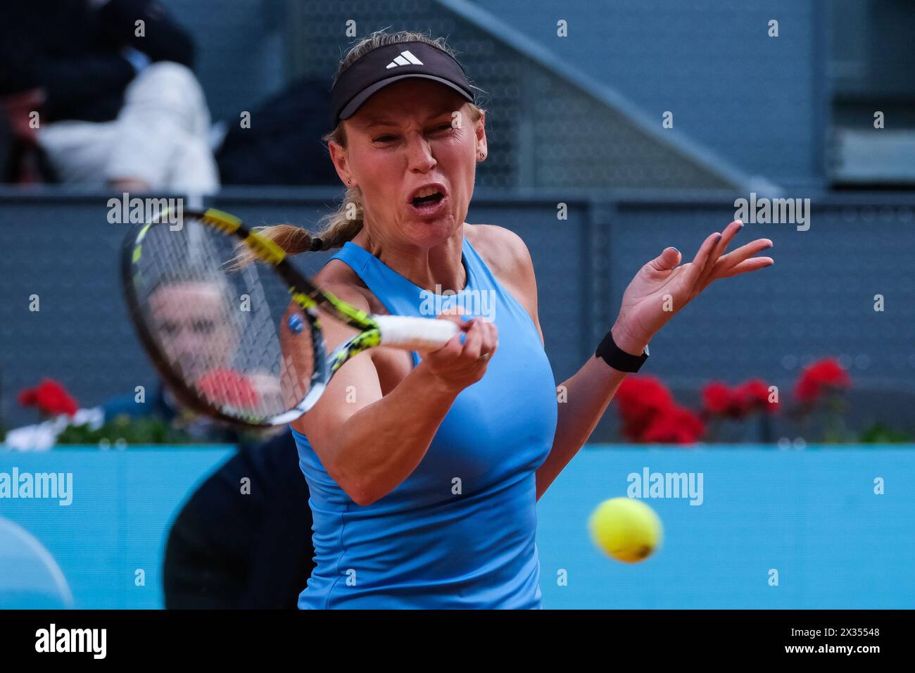 Caroline Wozniacki of Denmark during the match on Day Two of the Mutua ...