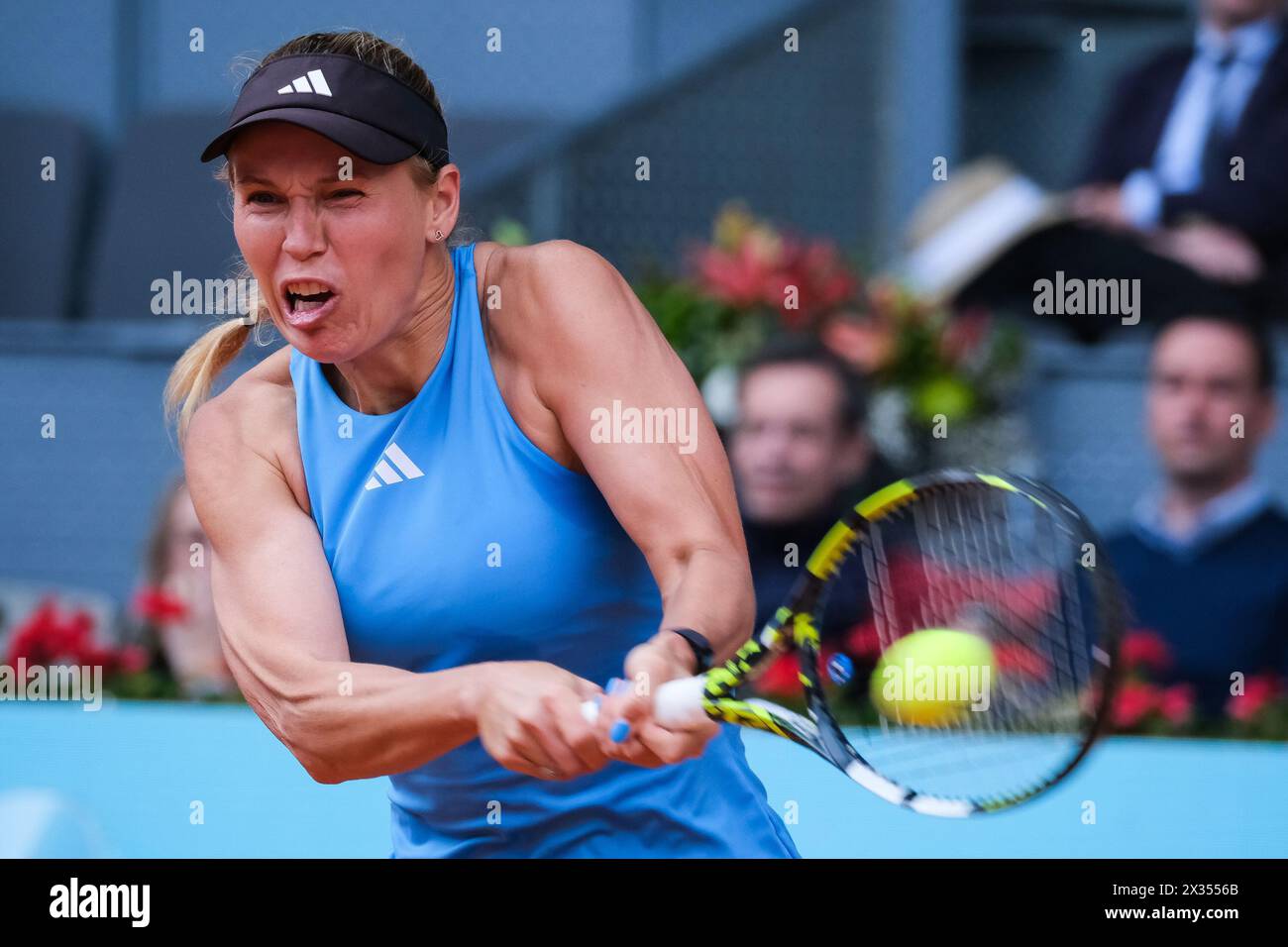 Caroline Wozniacki of Denmark during the match on Day Two of the Mutua ...
