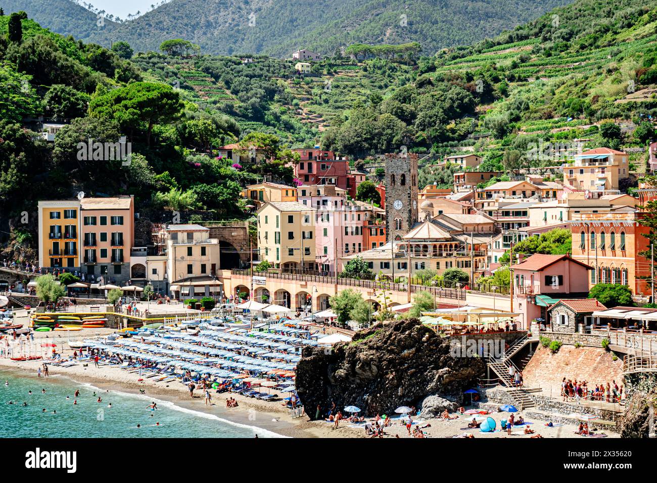 Monterosso, Italy - July 10 2023: Beautiful view of Monterosso, one of ...