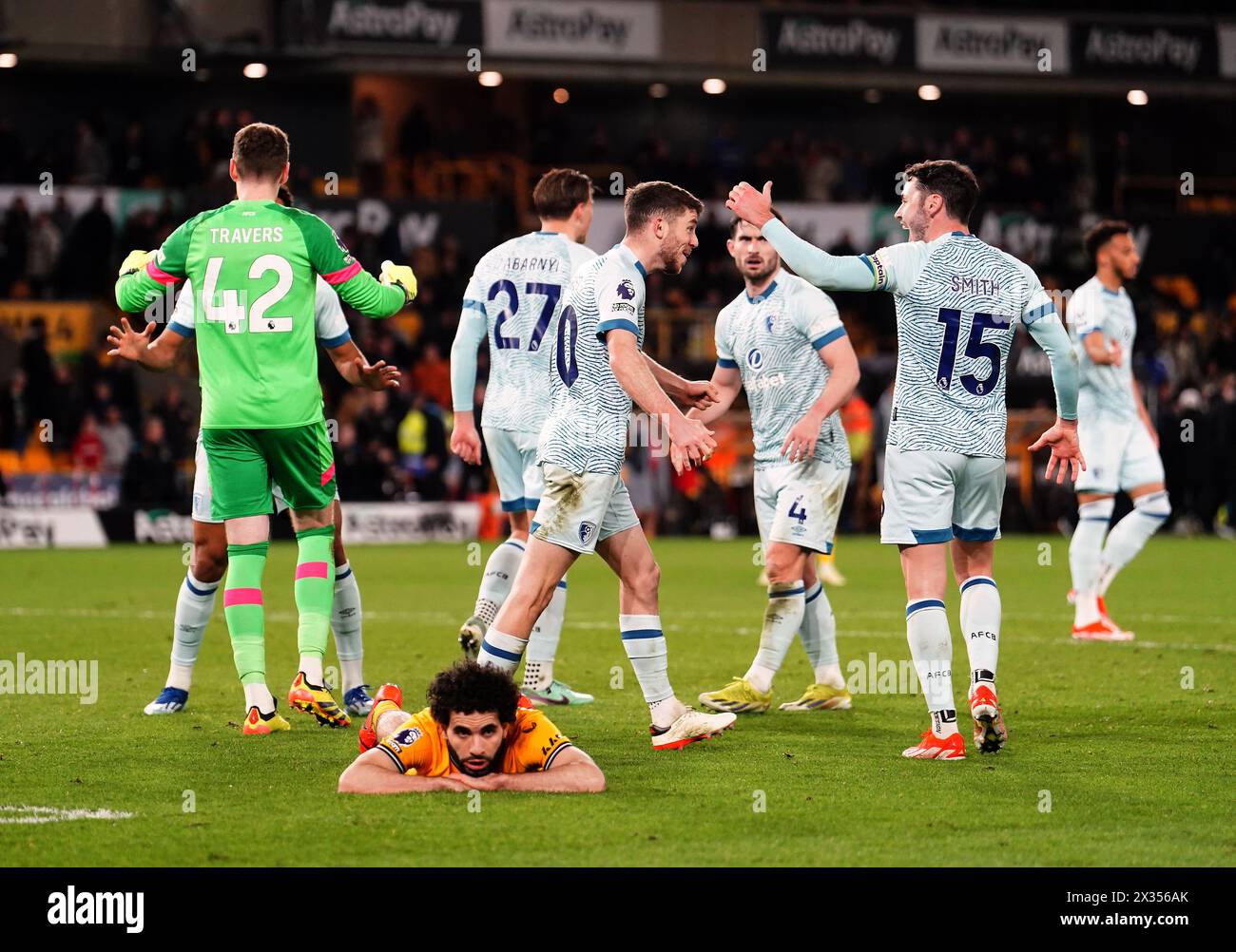 Bournemouth's Ryan Christie, Adam Smith and goalkeeper Mark Travers ...