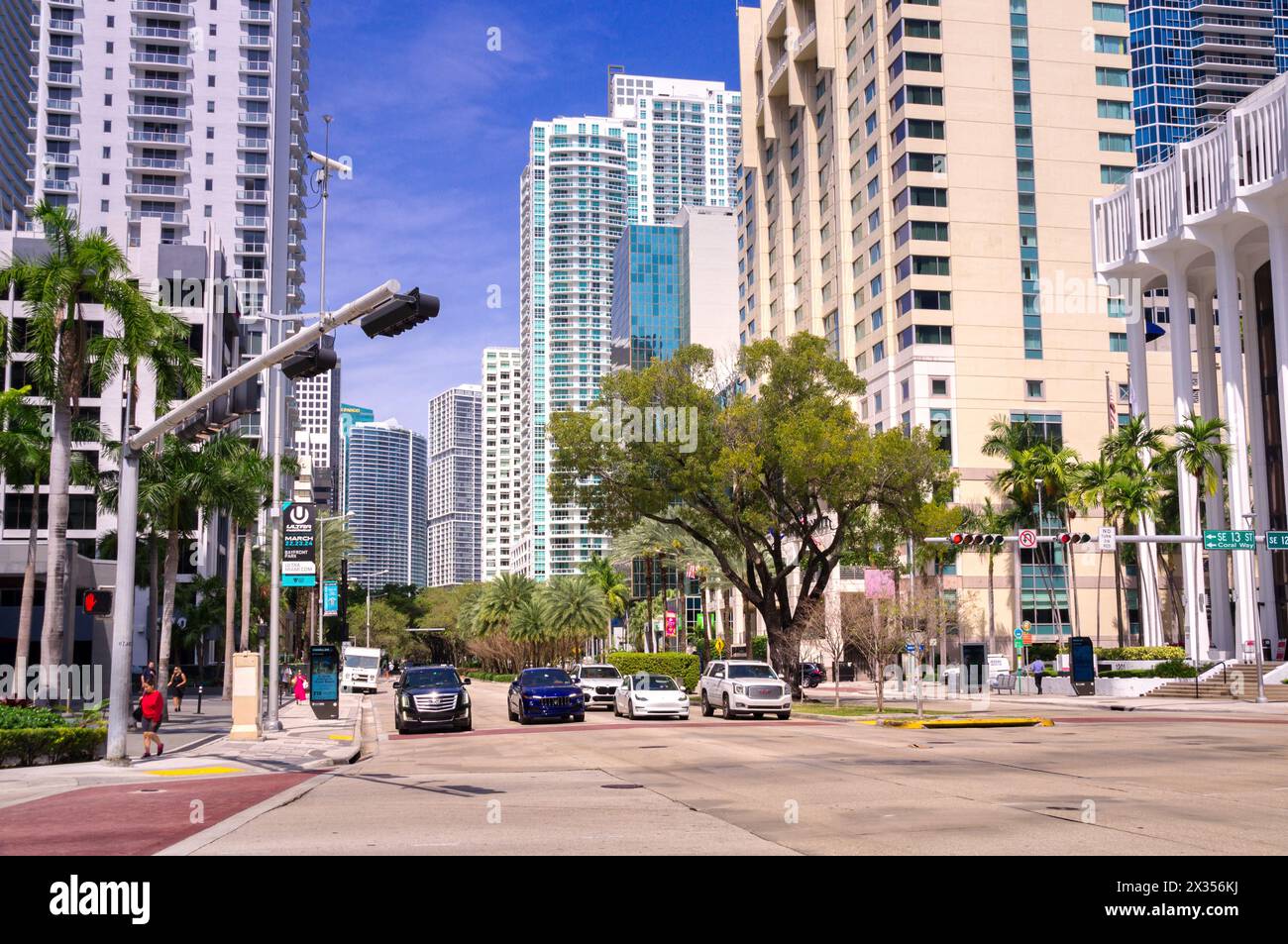 Miami, Florida, USA - 03 13 2024: Hot sunny afternoon view along ...