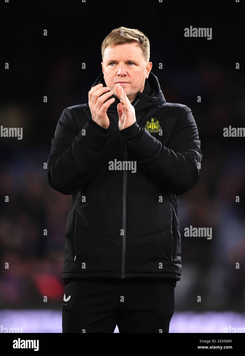 Newcastle United manager Eddie Howe applauds the fans after the final ...