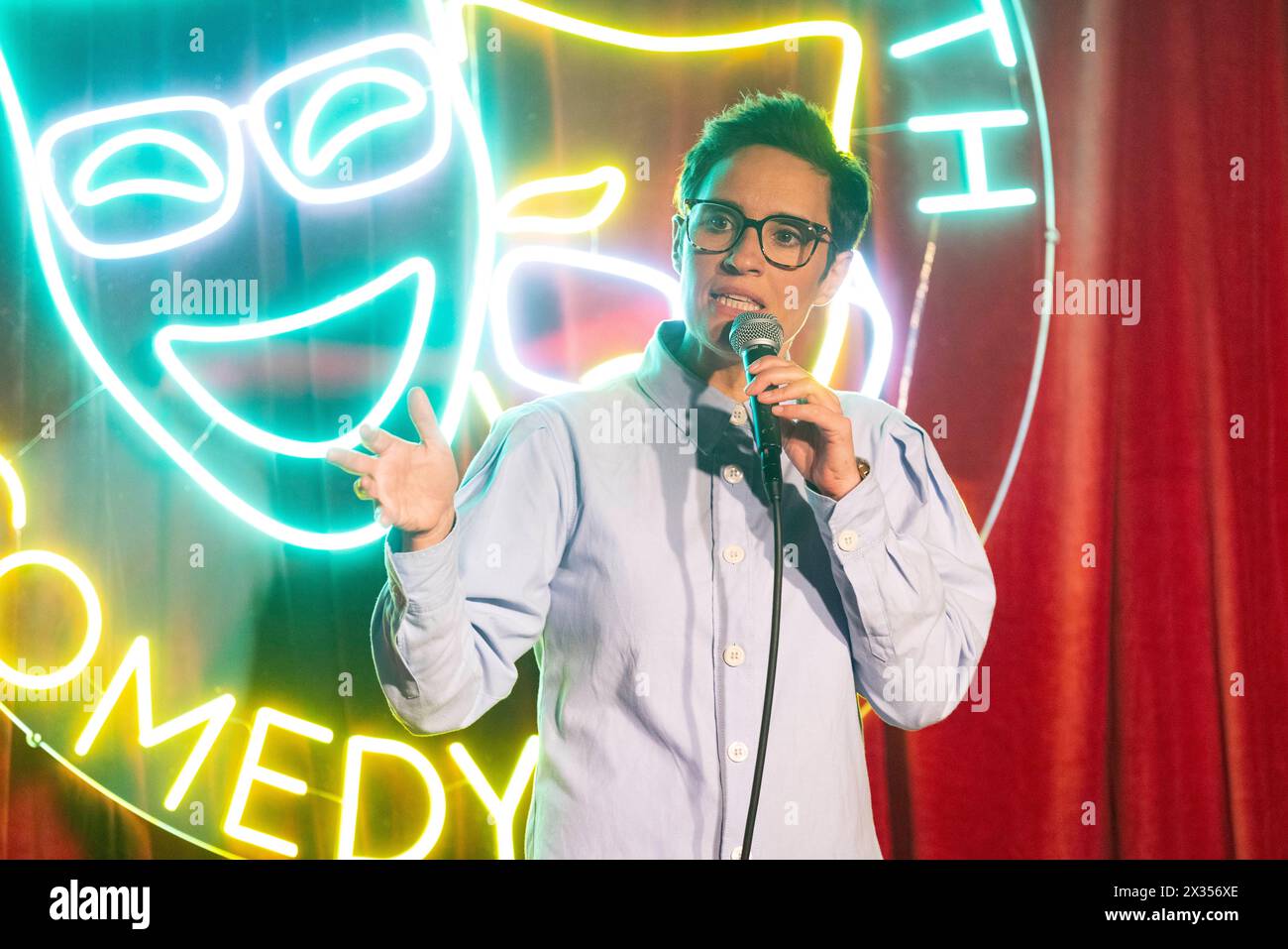 EDITORIAL USE ONLY Comedian Jen Brister performs at Specsavers first ...