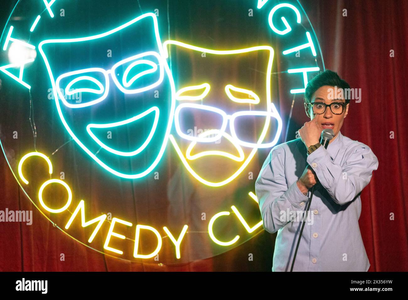 EDITORIAL USE ONLY Comedian Jen Brister performs at Specsavers first ...