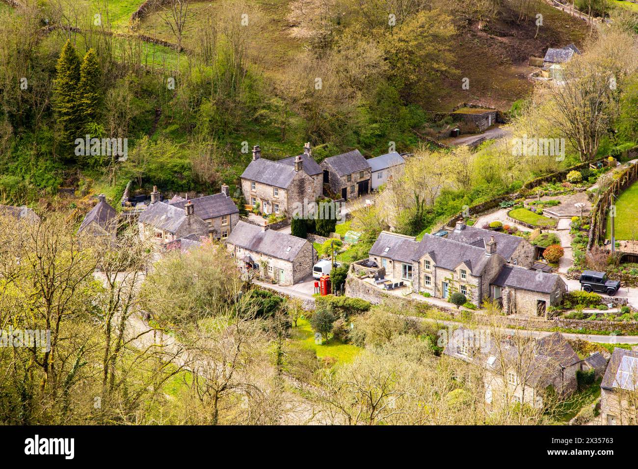 View from Shining Tor of the Peak District village of Milldale ...