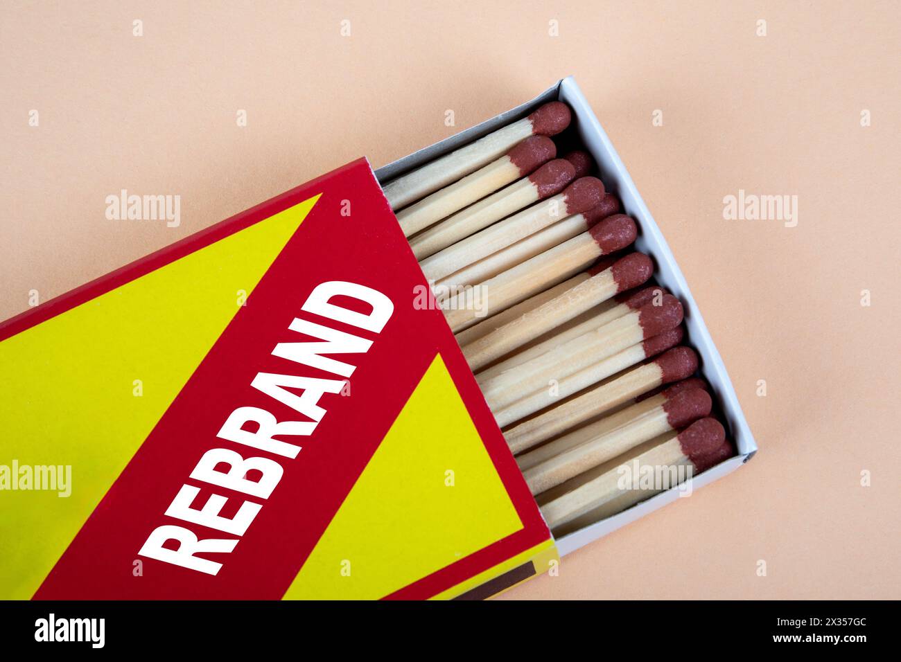 Rebrand Concept. Open matchbox on a light background Stock Photo - Alamy