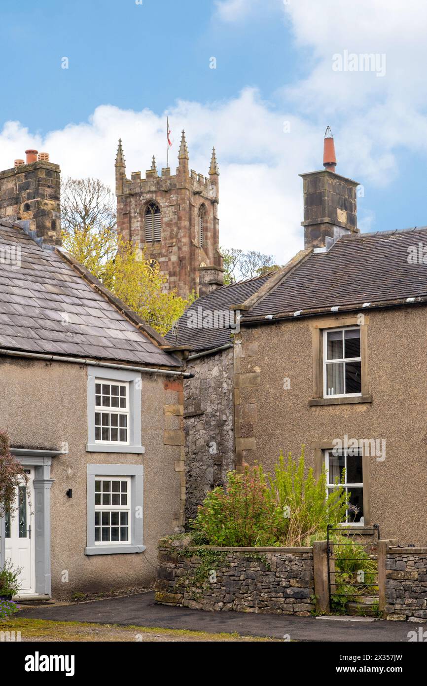 Cottages in the Derbyshire Peak District village of Hartington with the ...