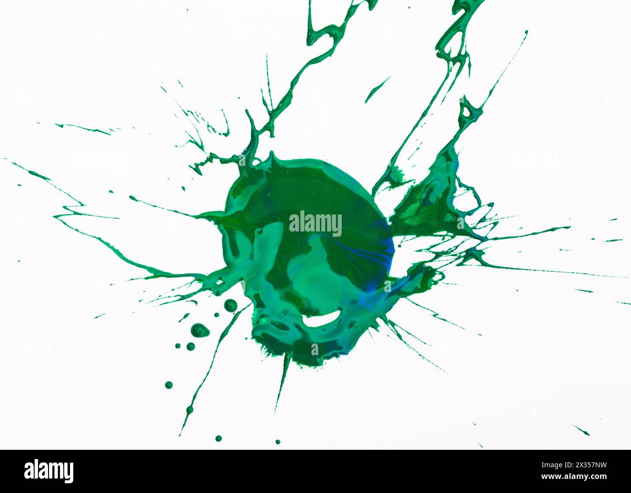 Green paint spot on paper, colorfull artistic image on white background ...