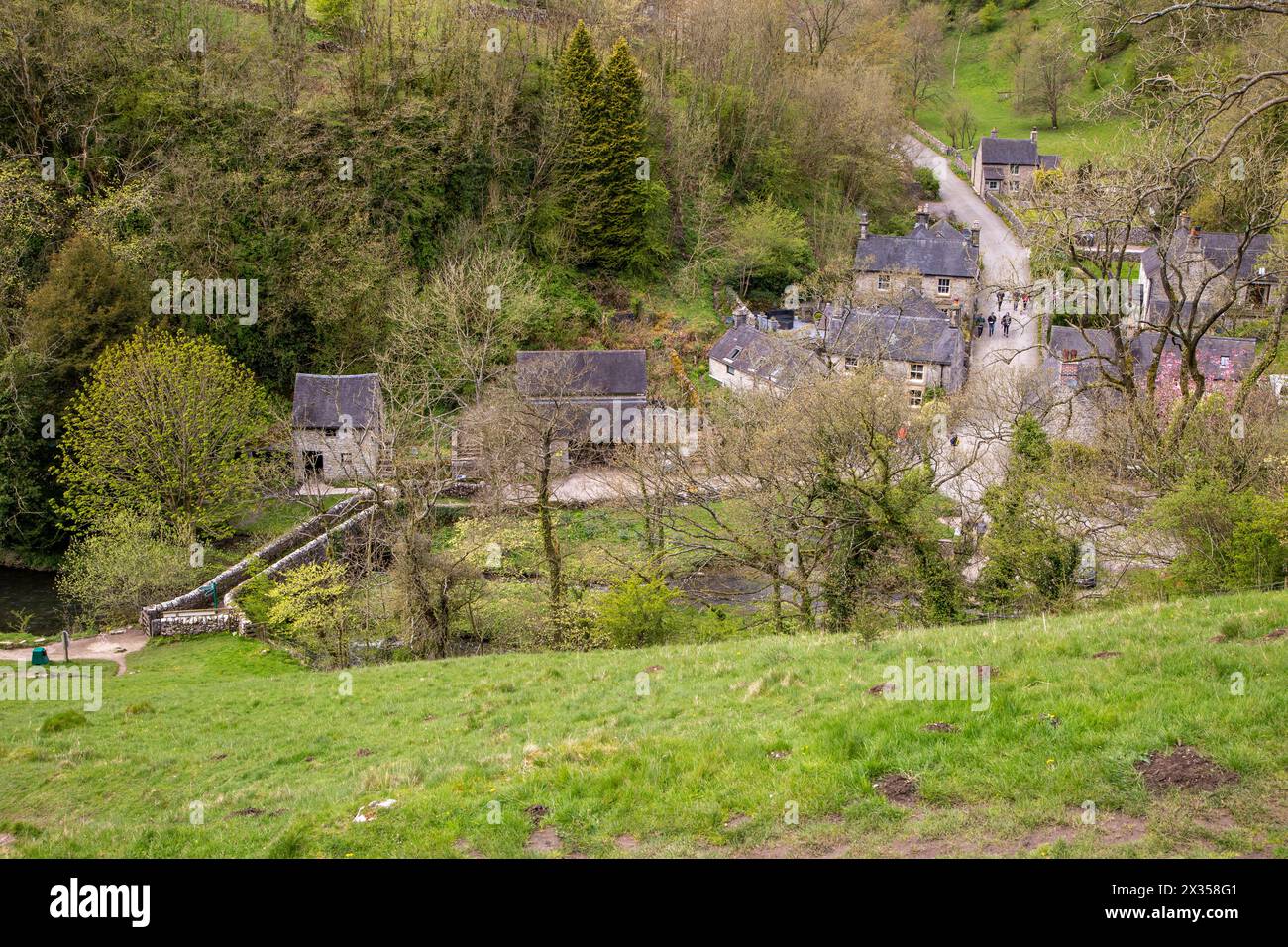 View from Shining Tor of the Peak District village of Milldale ...