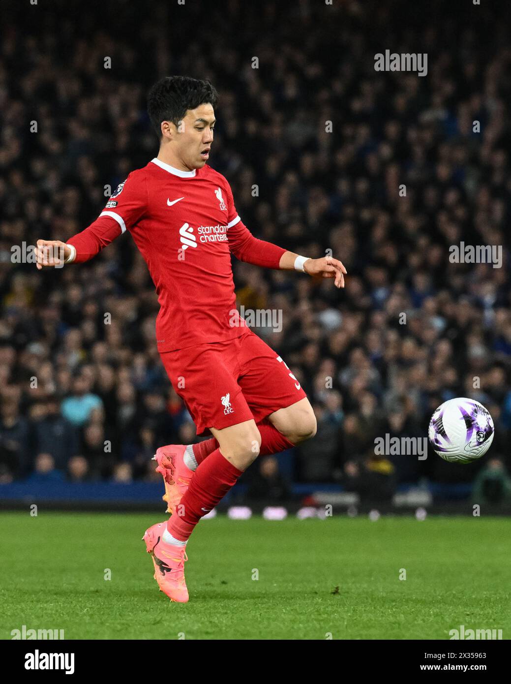 Wataru Endo of Liverpool in action during the Premier League match ...