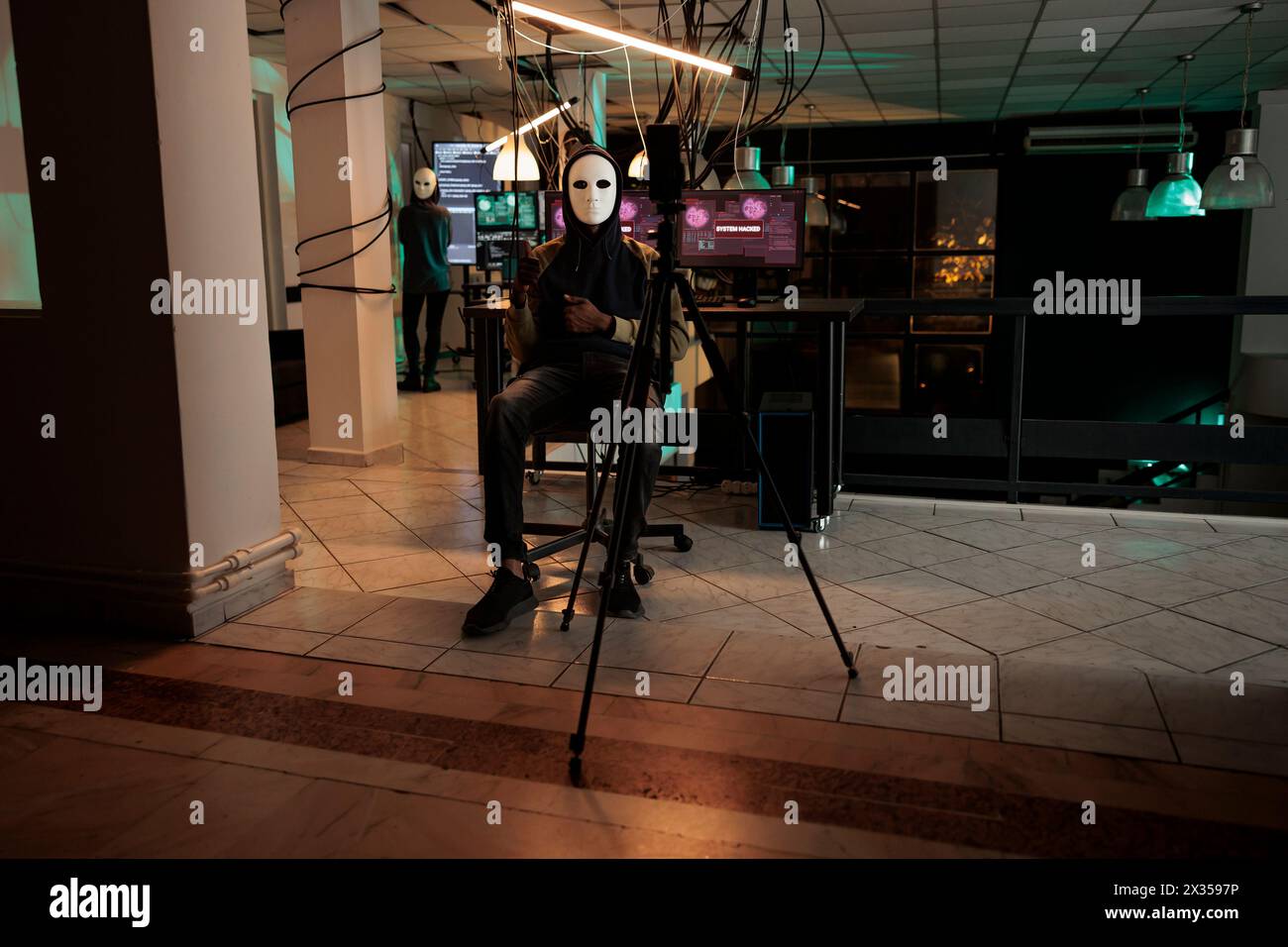 Ransomware Cyber Criminal Recording Threat Video On Smartphone Asking Money For Ransom