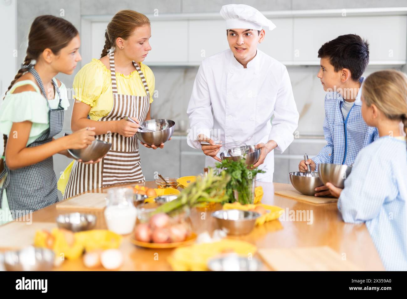 Cooking class, culinary, food and people concept - happy group of ...