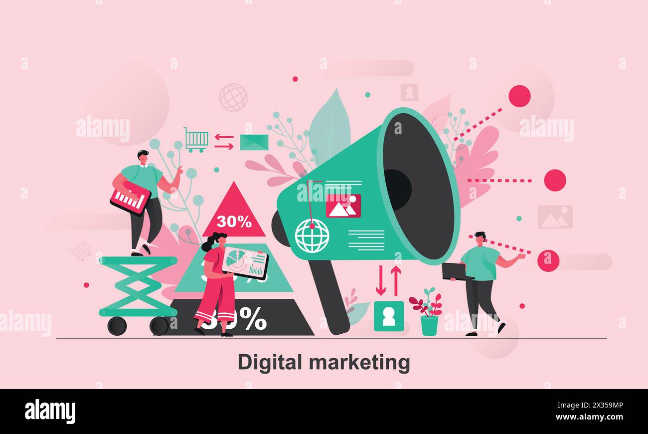 Digital marketing web concept design in flat style. Social media ...