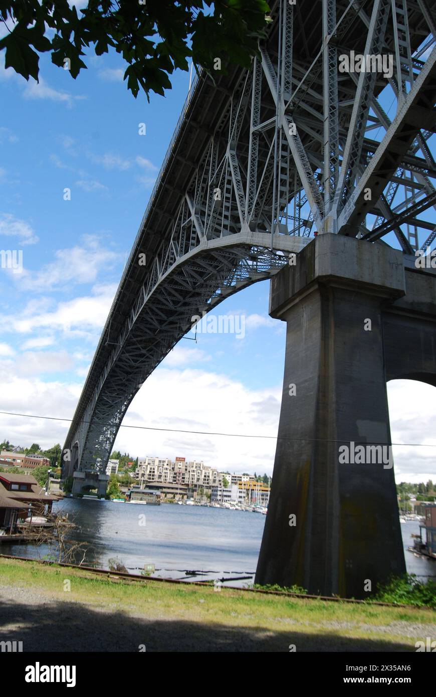 Looking up from below the Aurora Bridge in Seattle, Washington ...