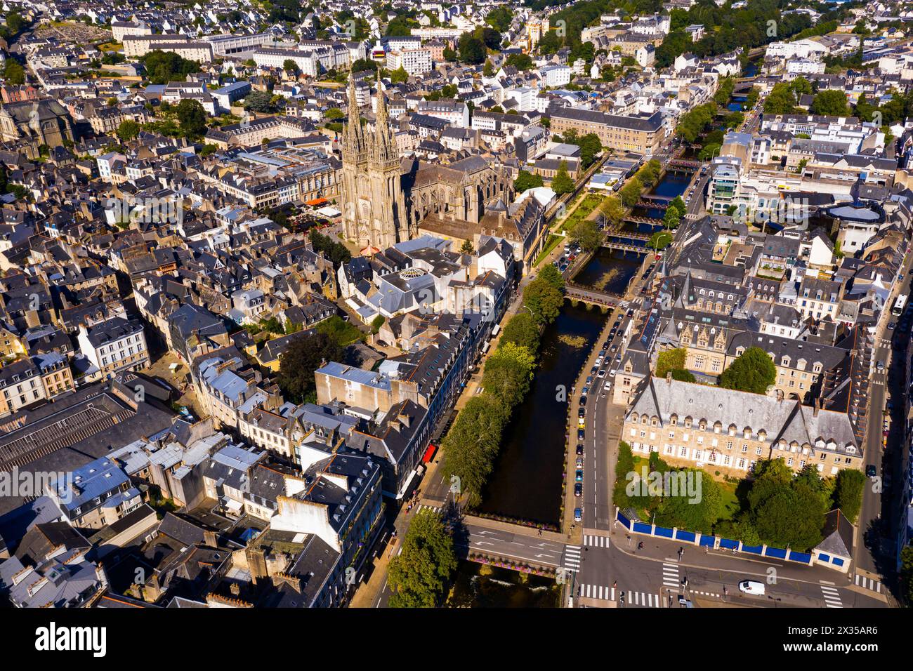 Aerial view of Quimper with Gothic Cathedral, Brittany Stock Photo - Alamy
