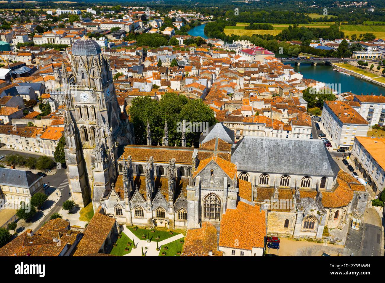 Aerial view of city of Saintes and Saint Peters Basilica. France Stock ...