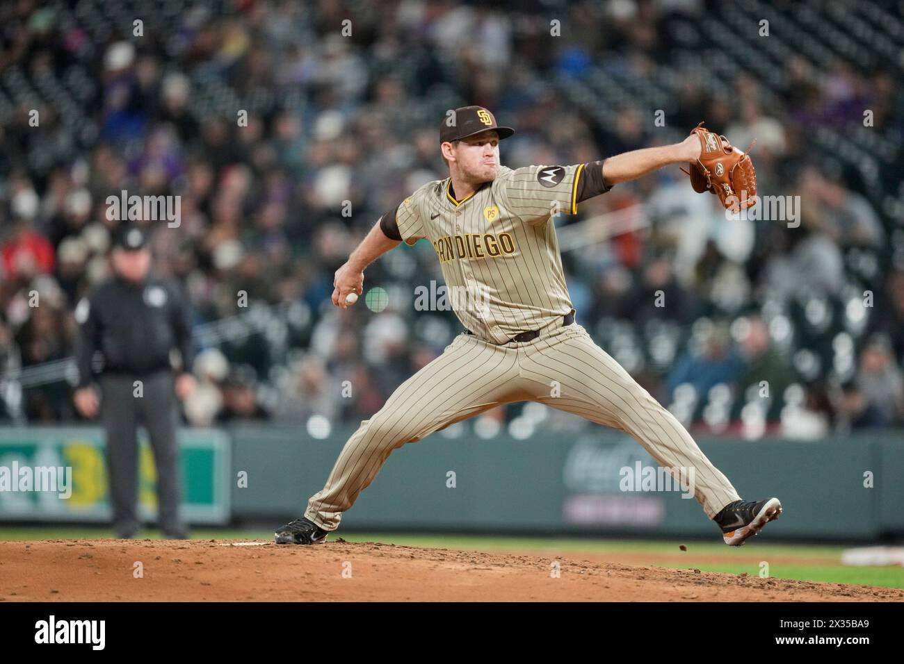 April 23 2024: San Diego pitcher Stephen Kolek (32} throws a pitch ...