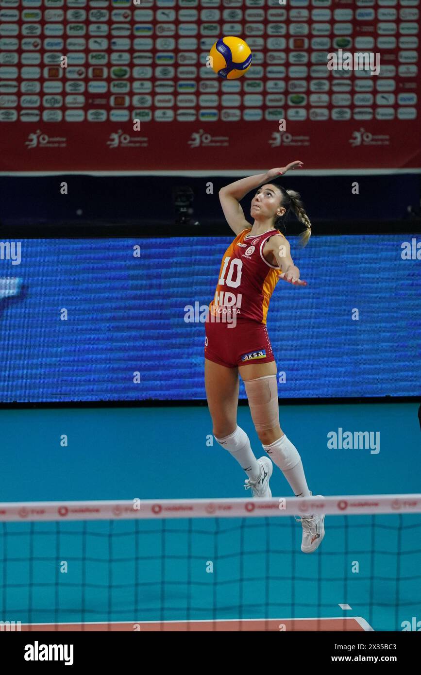 ISTANBUL, TURKIYE - OCTOBER 28, 2023: Aycin Akyol serves during ...