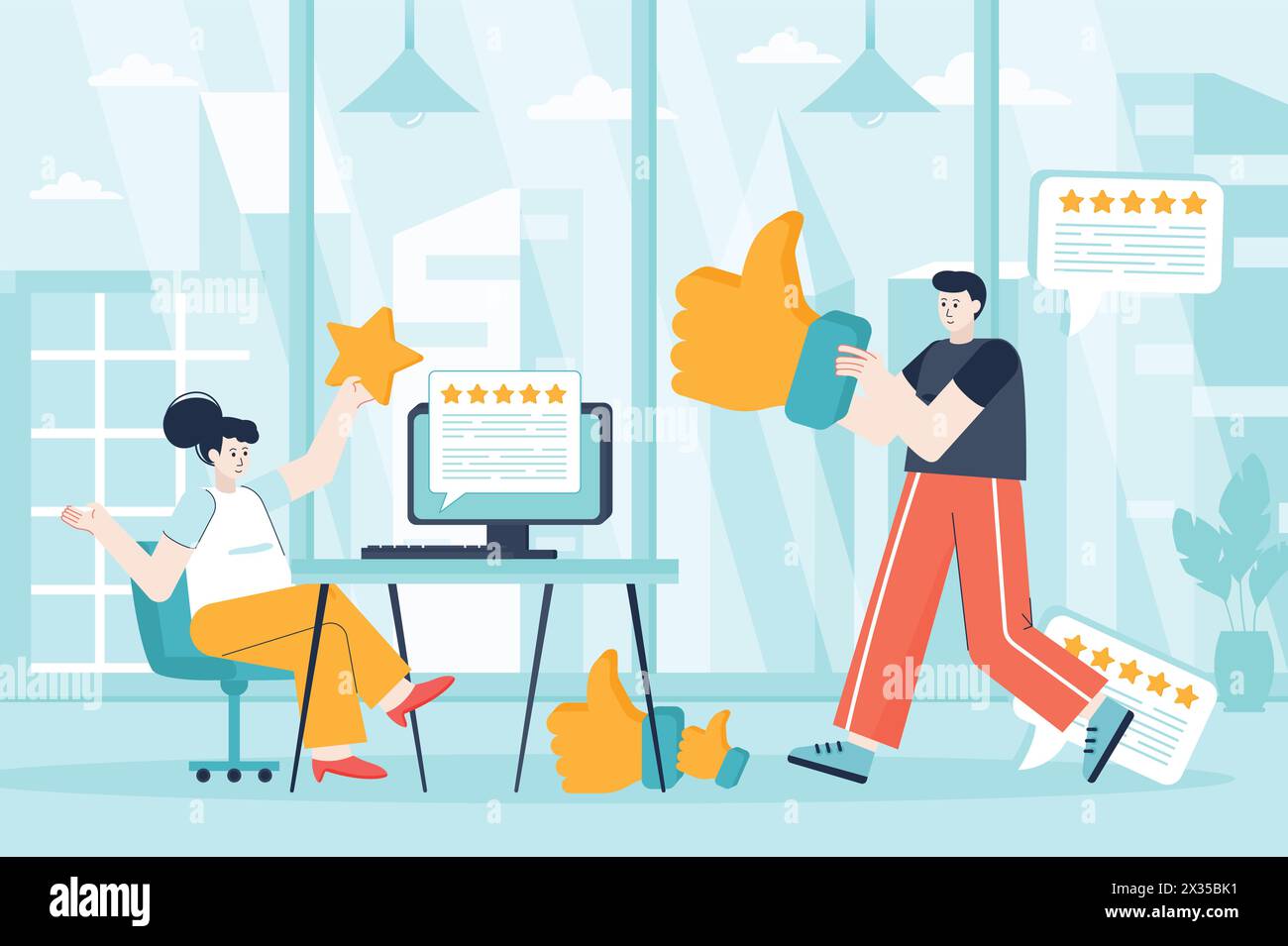 Best feedback concept in flat design. Employees get good reviews from ...