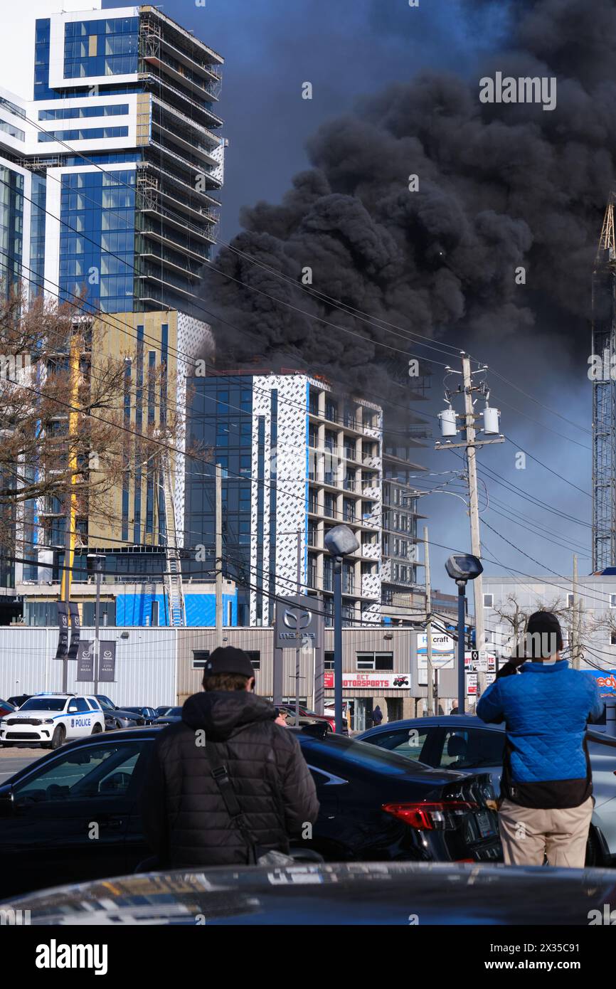 Halifax, Nova Scotia. April 23, 2024. Large fire of the roof of a new ...