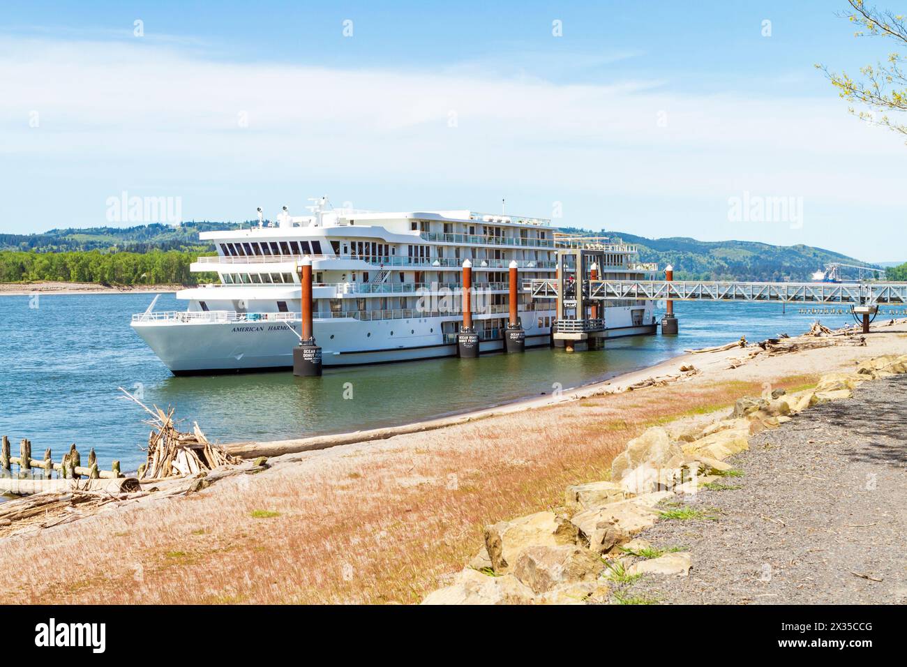 The American Harmony riverboat docked at Kalama in Washington State ...