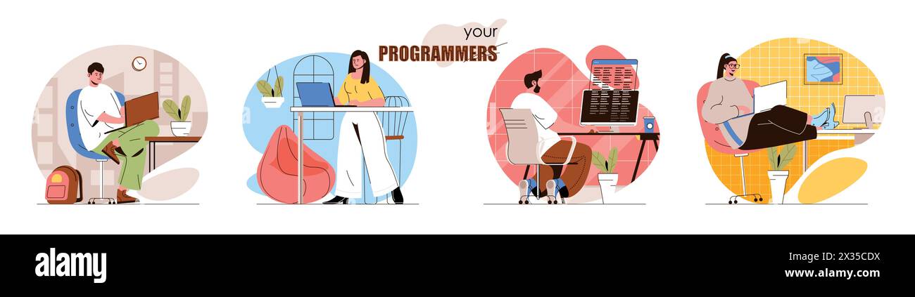 Programmers Concept Scenes Set Developers Coding Create Software Or Applications Testing