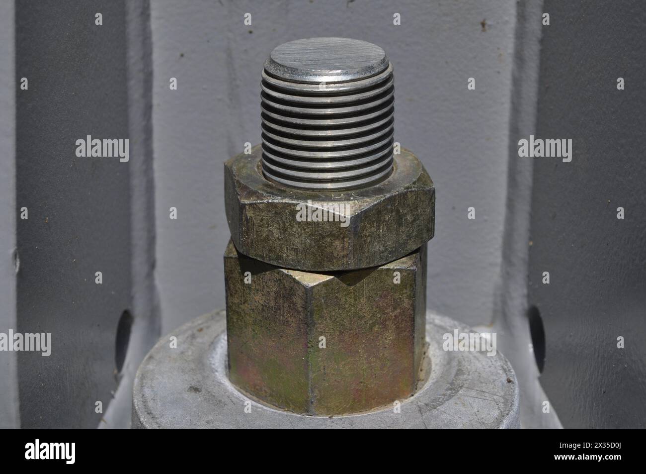Large nuts and bolts for attaching cable car poles on Vodno Mountain in ...