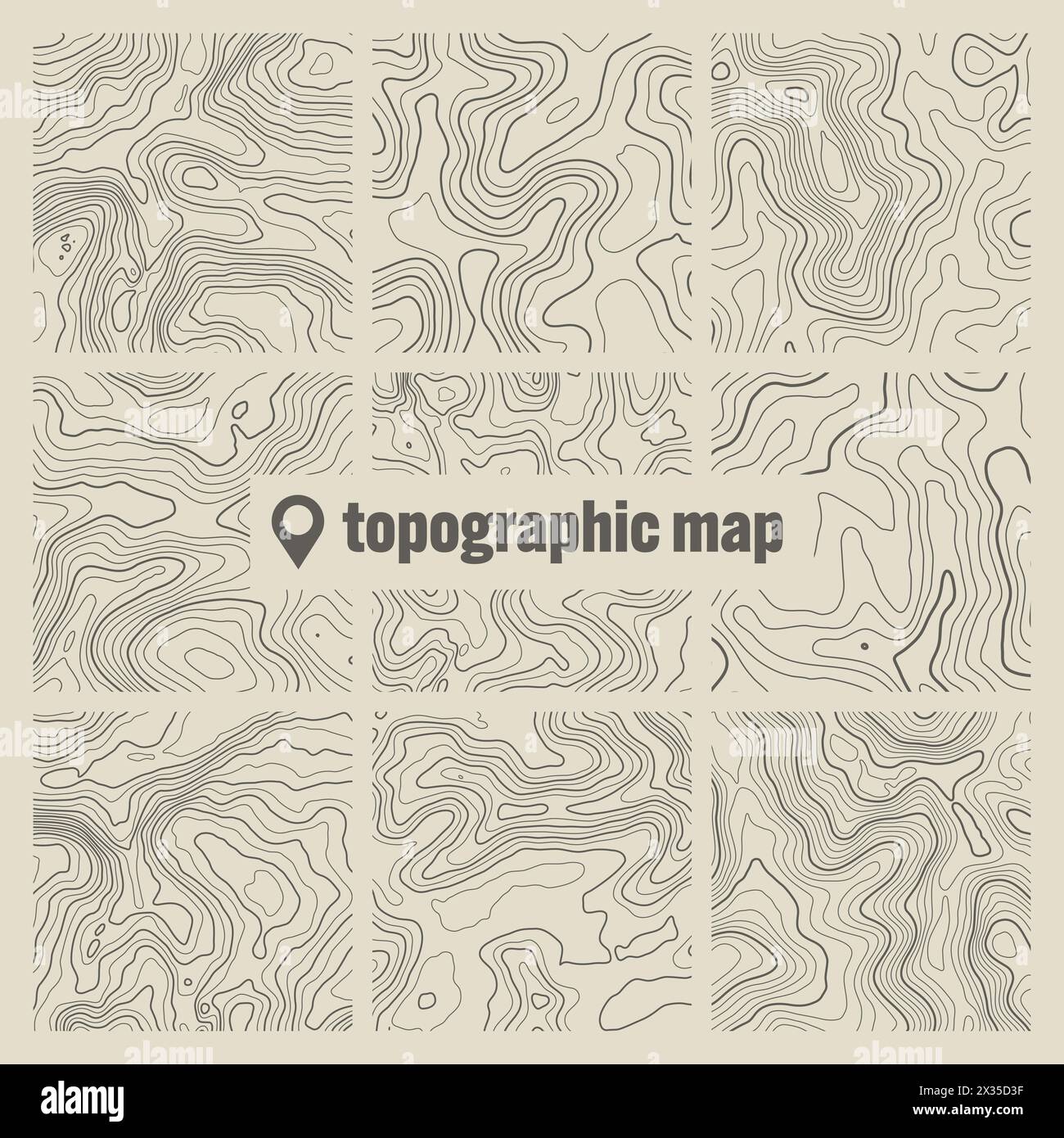 Topographic map with contour lines. Geographic terrain grid, relief ...
