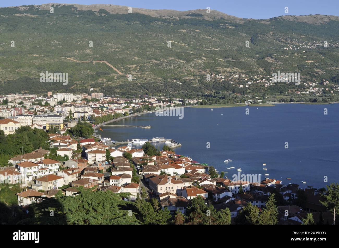 View of city of Ohrid, which is famous for its UNESCO listed historical ...