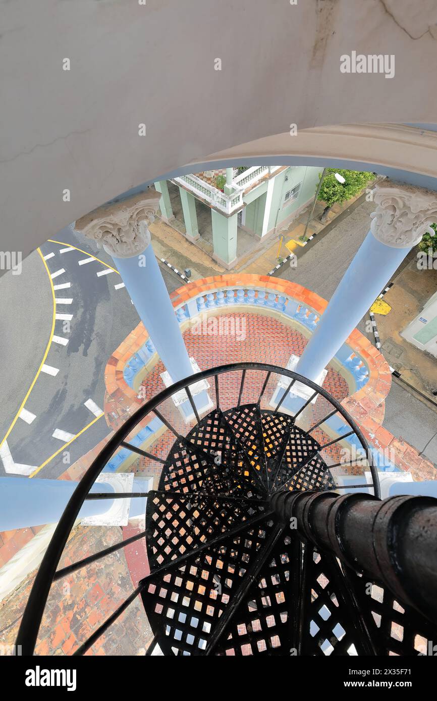 187 Downwards view, stairway inside the turret-lookout on the AD 1918 ...