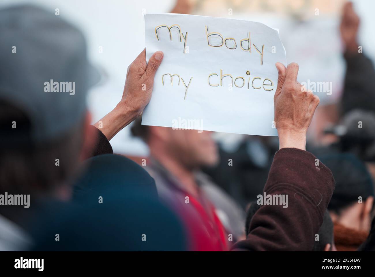 Poster, rally and protest crowd with abortion, freedom and equal rights ...