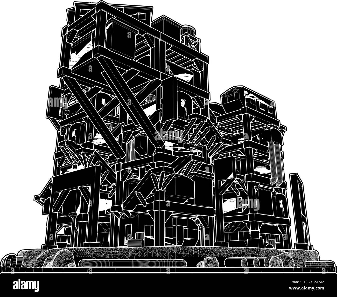 Abstract Apocalyptic Futuristic Building Vector. Construction Structure ...