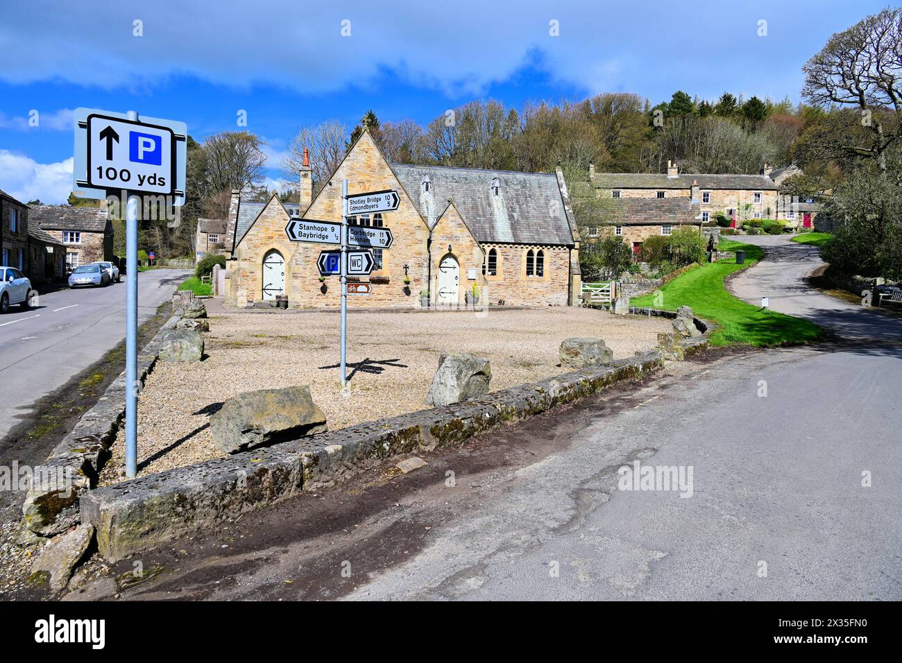 The White Monk tea rooms Blanchland village Northumberland and signpost ...