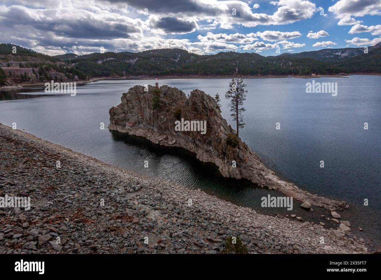 Rocky Island in Pactola Lake Stock Photo - Alamy