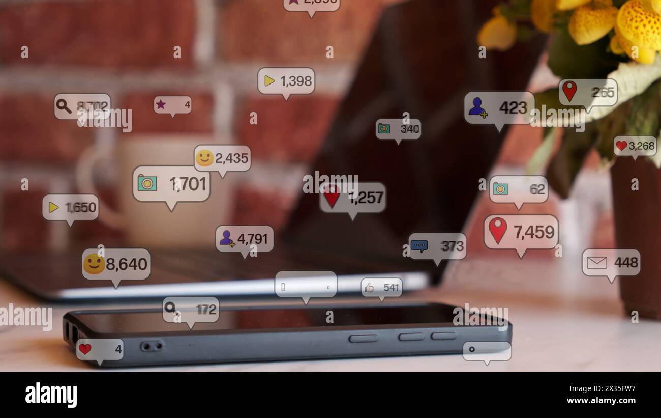 Social media and notification icons . social network concept Stock ...