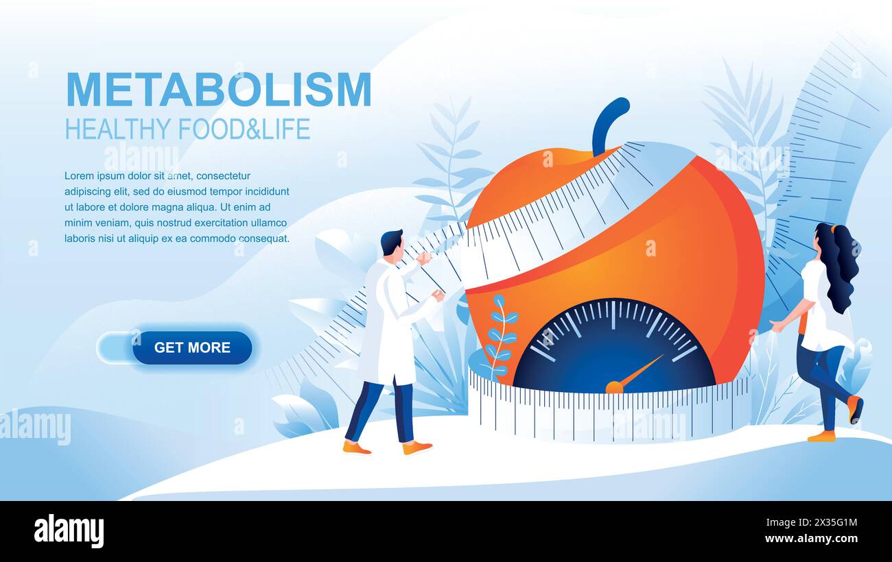 Metabolism flat landing page with header, banner vector template ...