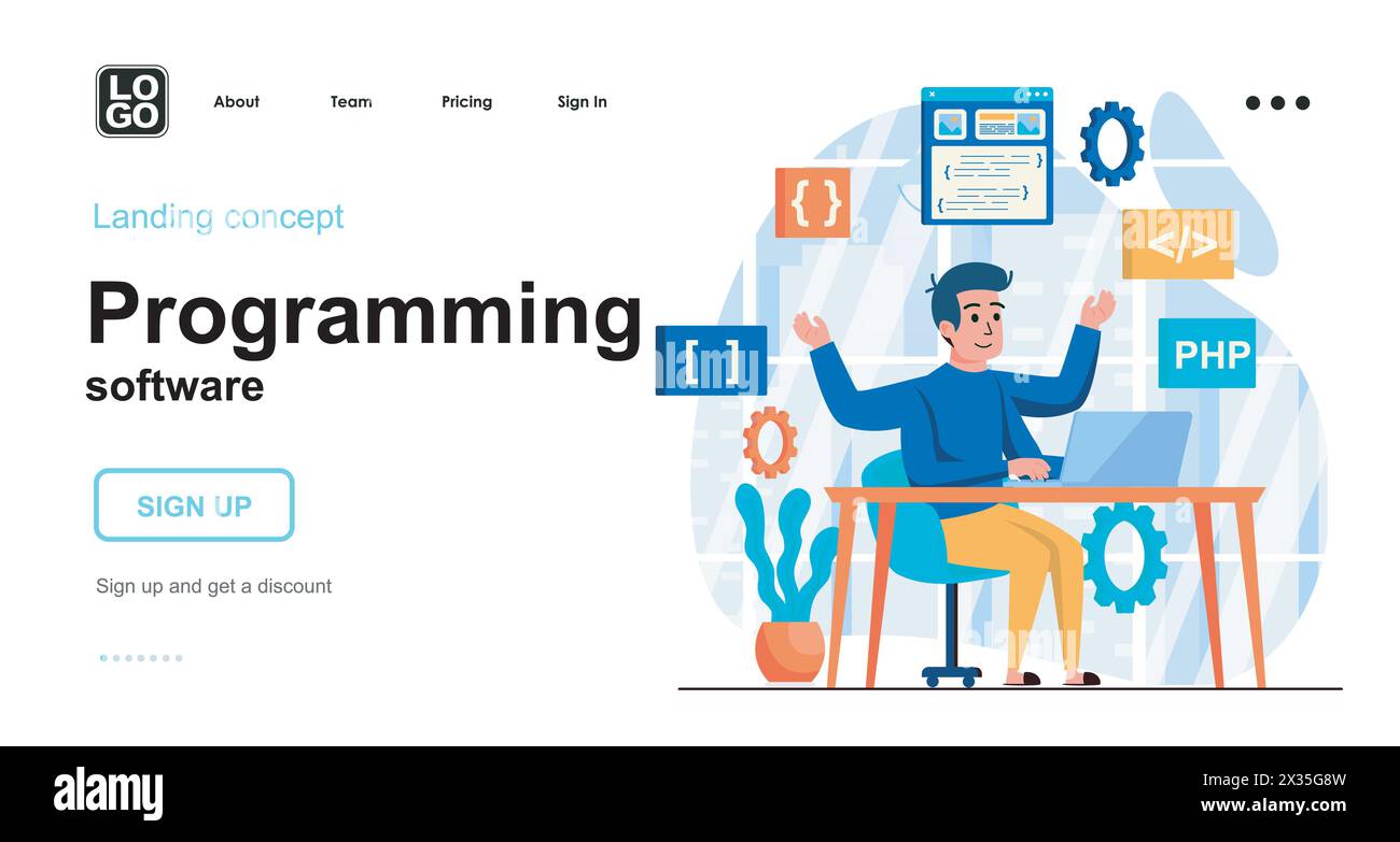 Programming Software Web Concept Man Programmer Creates Software Programs And Applications