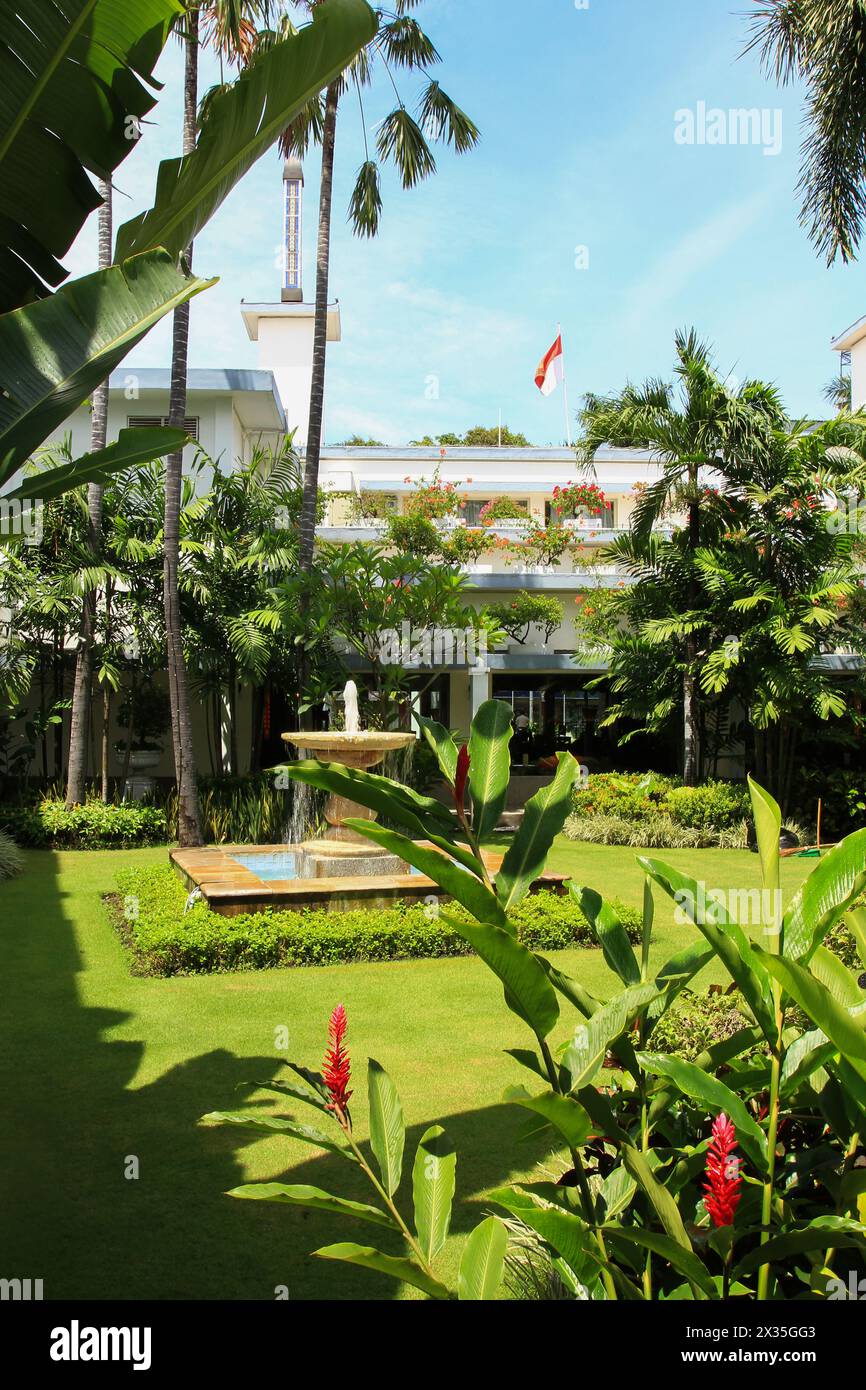 The gardens of the Majapahit Hotel in Surabaya, East Java, Indonesia ...