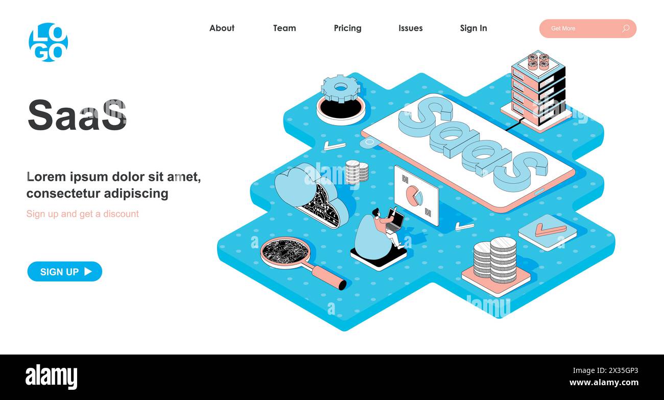 SaaS isometric concept. Distribution of software by subscription, service for purchasing ...