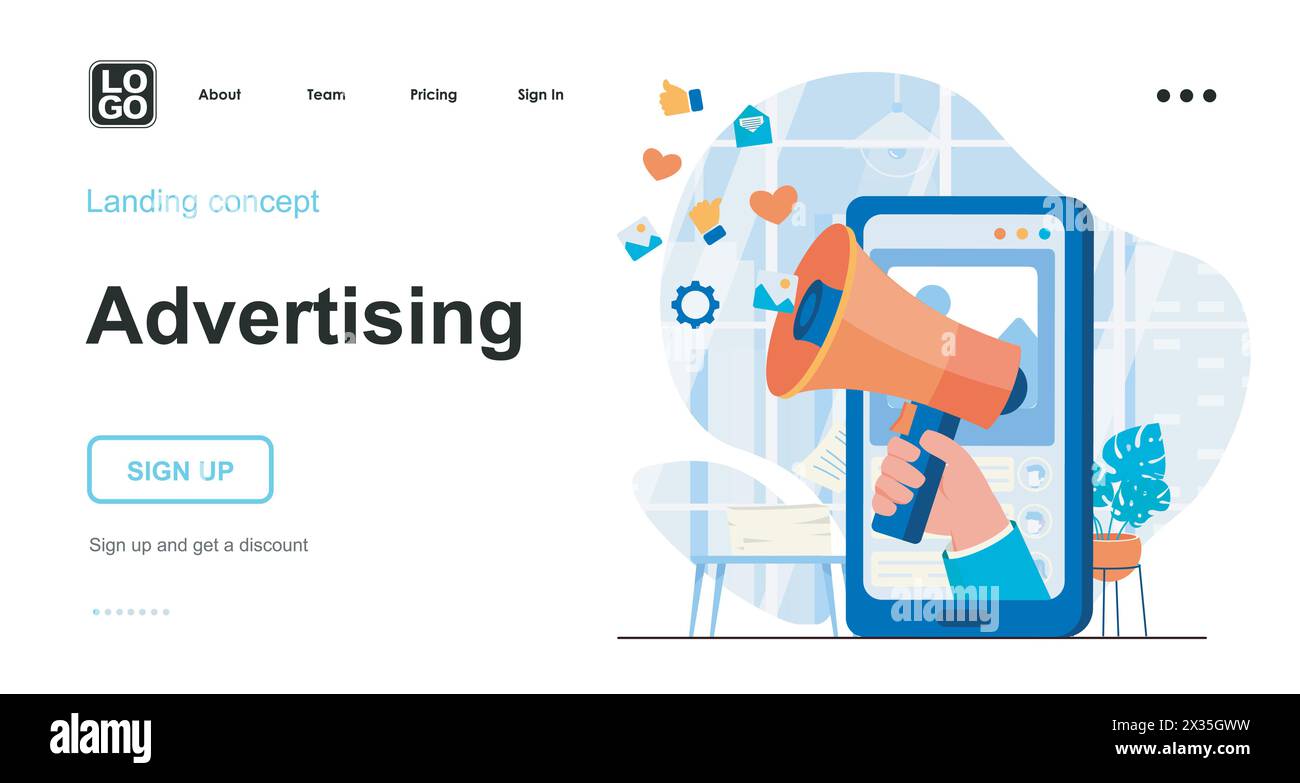 Advertising web concept. Attracting new customers, promoting in social ...