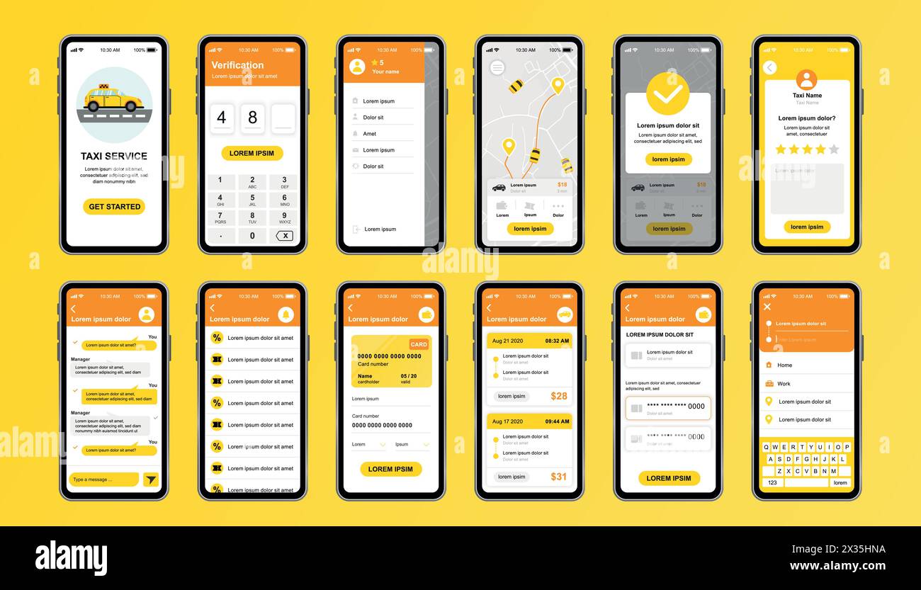Taxi service unique design kit for mobile app. Online taxi booking ...