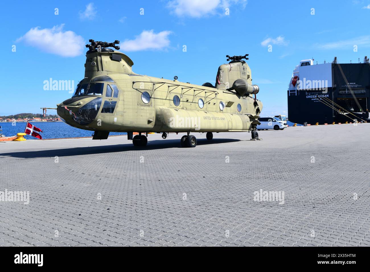 A CH-47 Chinook in support of Defender 24 is offloaded from the motor ...