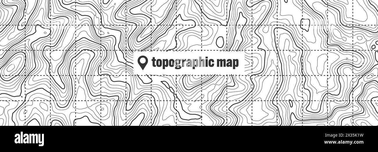 Topographic map with contour lines. Geographic terrain grid, relief ...