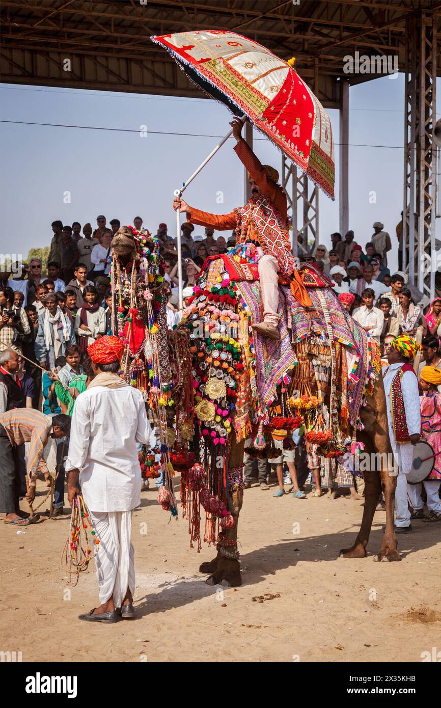 Man decorating his camel for camel decoration contest at Pushkar Stock ...