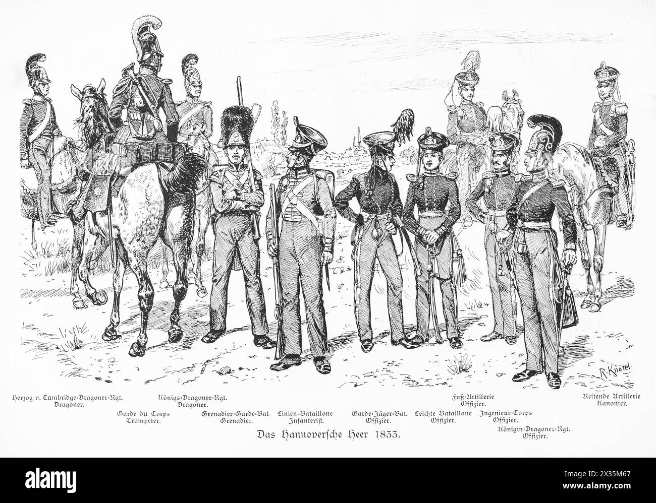 Historical illustration of uniforms around 1833, Hanoverian army ...
