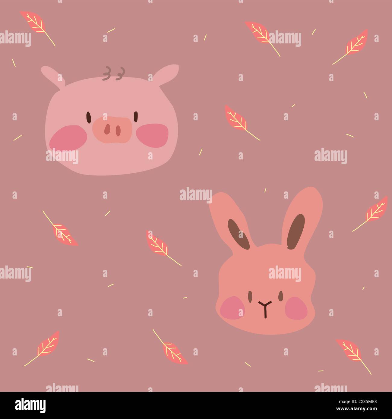 Cute Pig and Bunny Faces on Earthy Background Stock Vector Image & Art ...