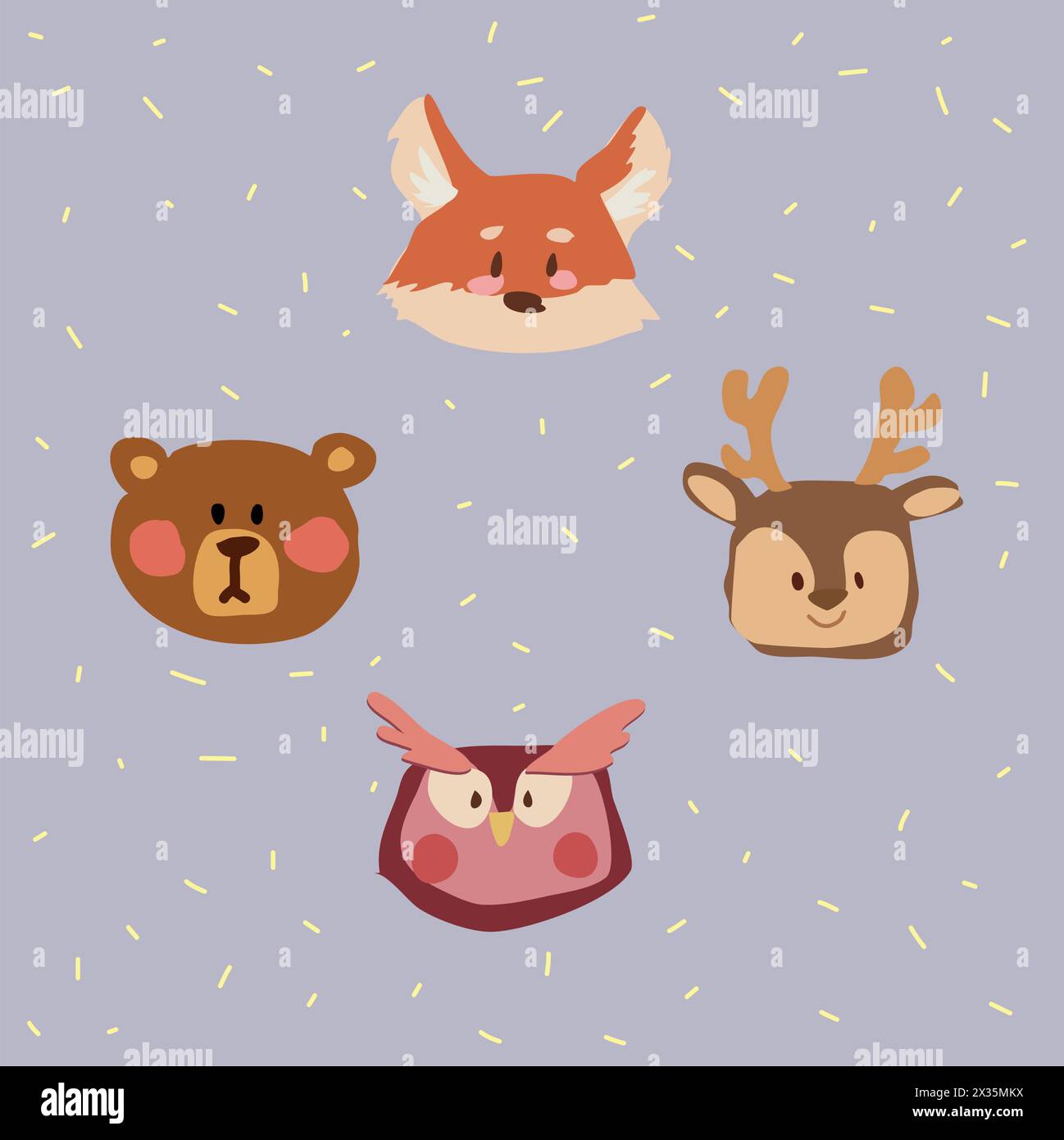 Cute Cartoon Animals Faces Stock Vector Image & Art - Alamy