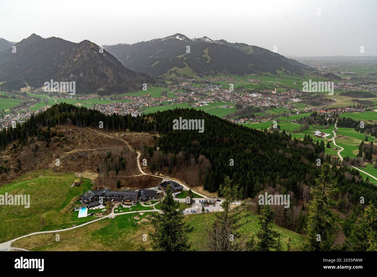 View from the Falkenstein castle ruins to Berghotel Schlossanger Alp ...