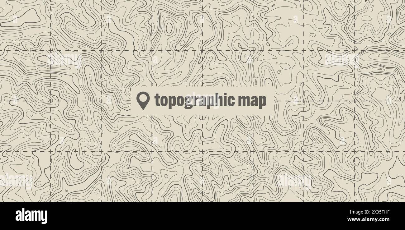 Topographic map with contour lines. Geographic terrain grid, relief ...